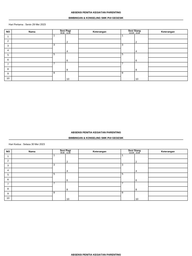 Absensi Penitia Kegiatan Parenting | PDF