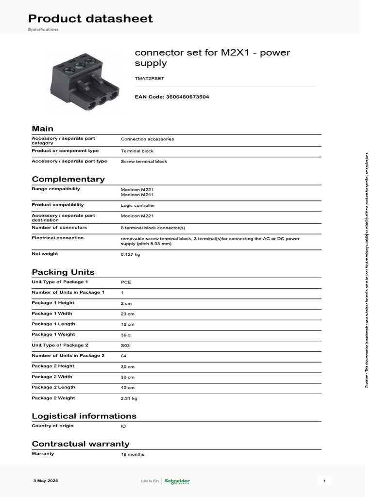 Schneider Electric Logic Controller Modicon M221 TMAT2PSET | PDF | Electrical Connector