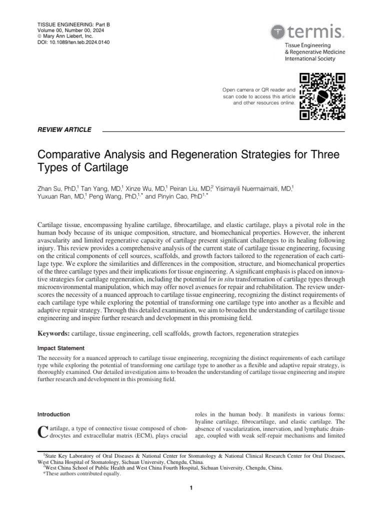 Tissue Engineering Part B Reviews | PDF | Tissue Engineering | Cartilage