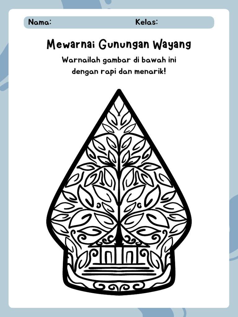 Mewarnai Gunungan Wayang Lembar Kerja Biru Ilustratif | PDF