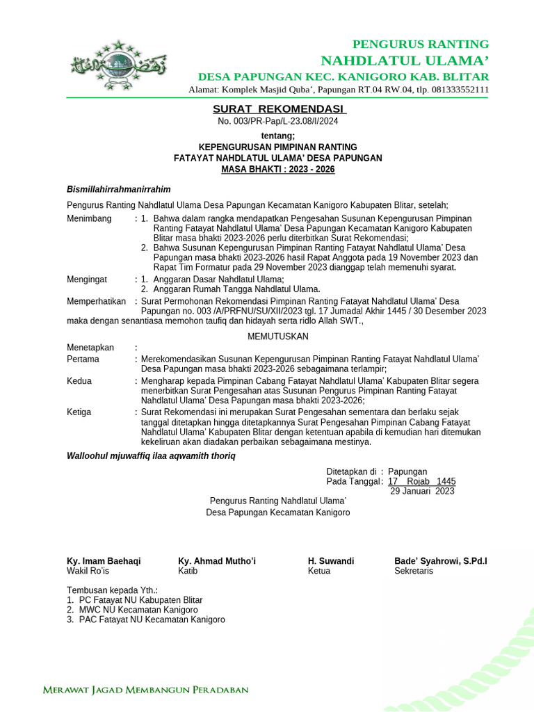 Surat NU 2024 | PDF