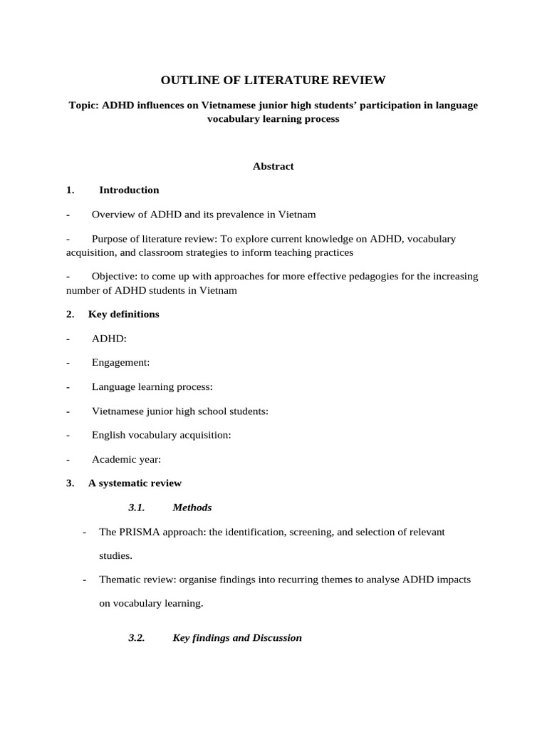 (GROUP 1) Literature Review Outline | PDF | Attention Deficit ...