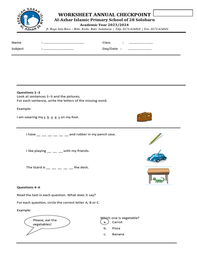 Annual Checkpoint II English Worksheet | PDF