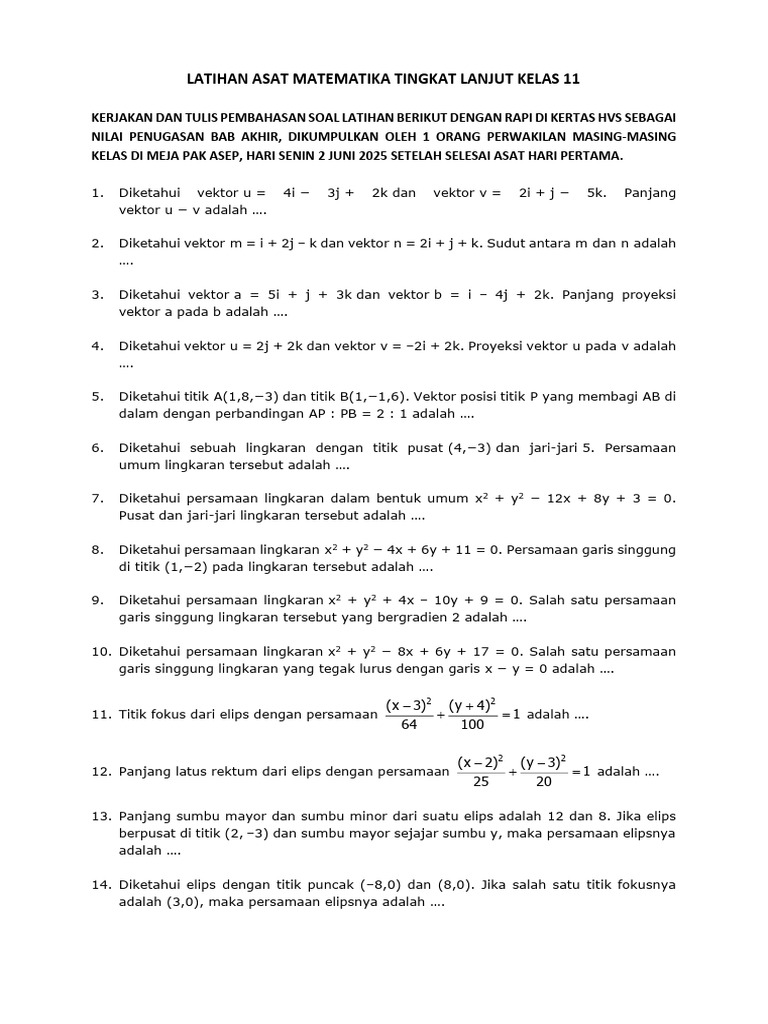 Latihan Soal Asat MTL Kelas 11 | PDF