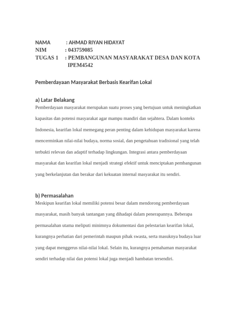 Ahmad Riyan Hidayat - Tugas 1-Pembangunan Masyarakat Desa Dan Kota | PDF
