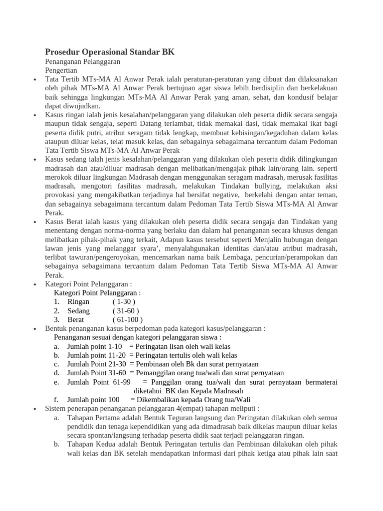 Prosedur Operasional Standar BK | PDF