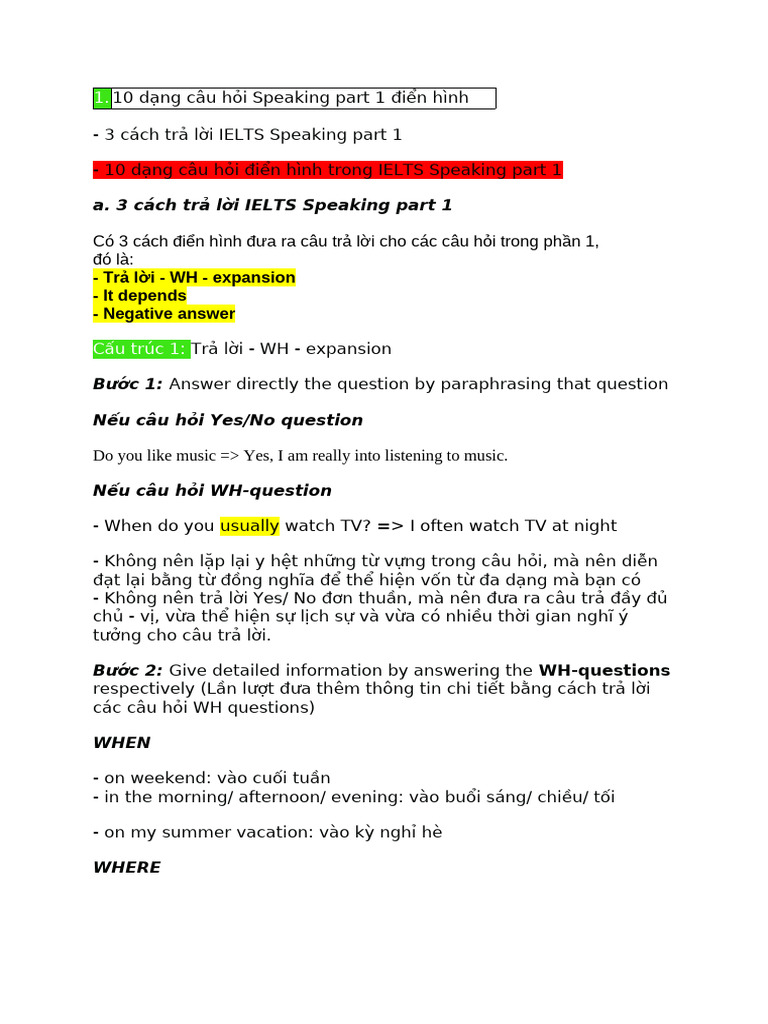 IELTS Speaking Part 1: Question Types | PDF | Clothing | Meal