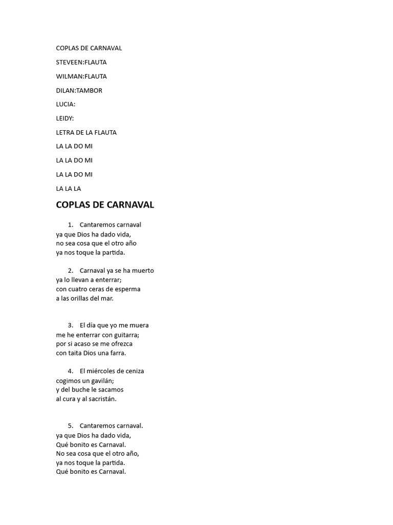Coplas de Carnaval Octavo Año y Estrebillo | PDF