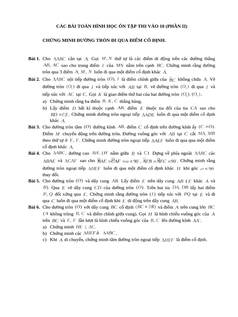 Cac Bai Toan Hinh Hoc On Tap Thi Vao 10 (Phan II) - Thcs Trung Vuong | PDF