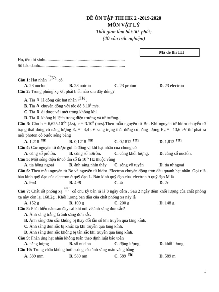 Đề Ôn Tạp Thi Hkii 2019-2020 | PDF