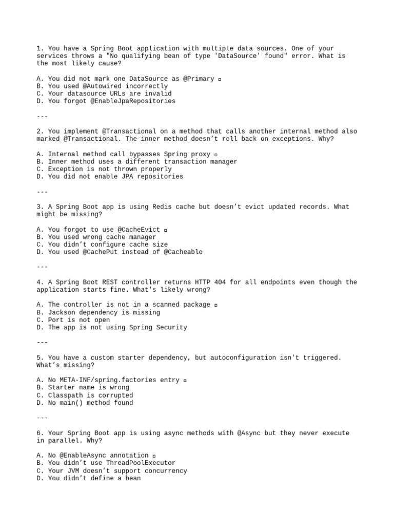 Springboot Scenario Mcqs Part1 | PDF | Computing | Computer Engineering