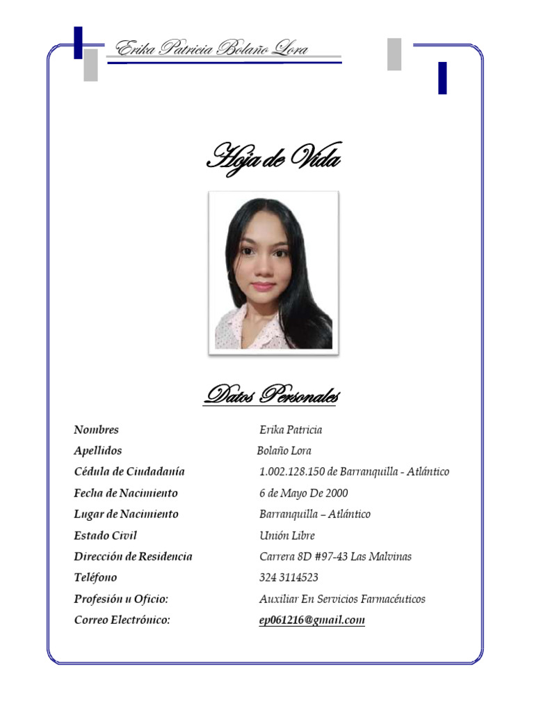 Hoja de Vida de Erika Bolaño Lora | PDF