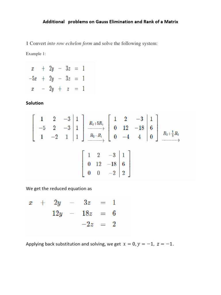 CM 2 - Practice Problems On Gauss Elimination and Rank | PDF