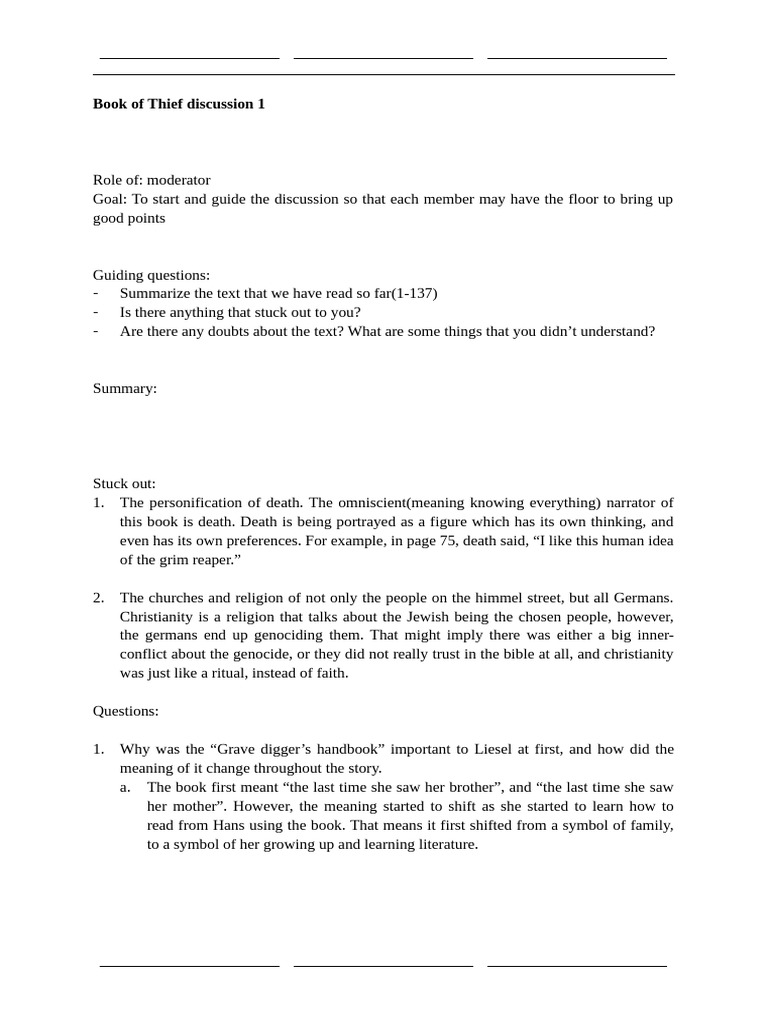 Book of Thief Dicussion 1 Prep | PDF
