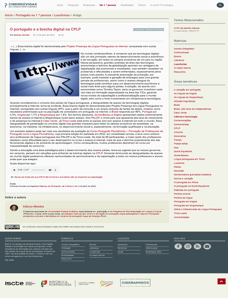 MENDES, Edleise. O Português e a Brecha Digital Na CPLP | PDF | Português (idioma) | Portugal