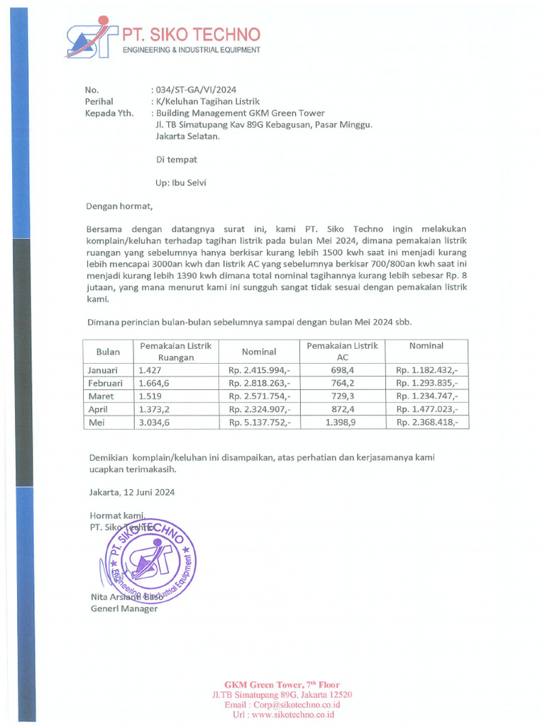 Surat Komplain Listrik | PDF