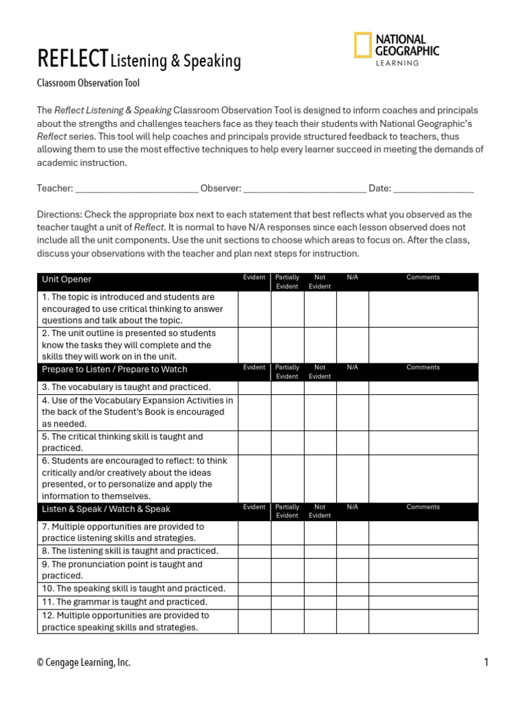 Reflect LS Classroom Observation Tool | PDF | Teachers | Critical Thinking