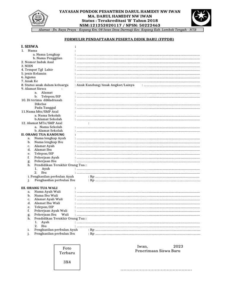Formulir PPDB Ma 2023 | PDF