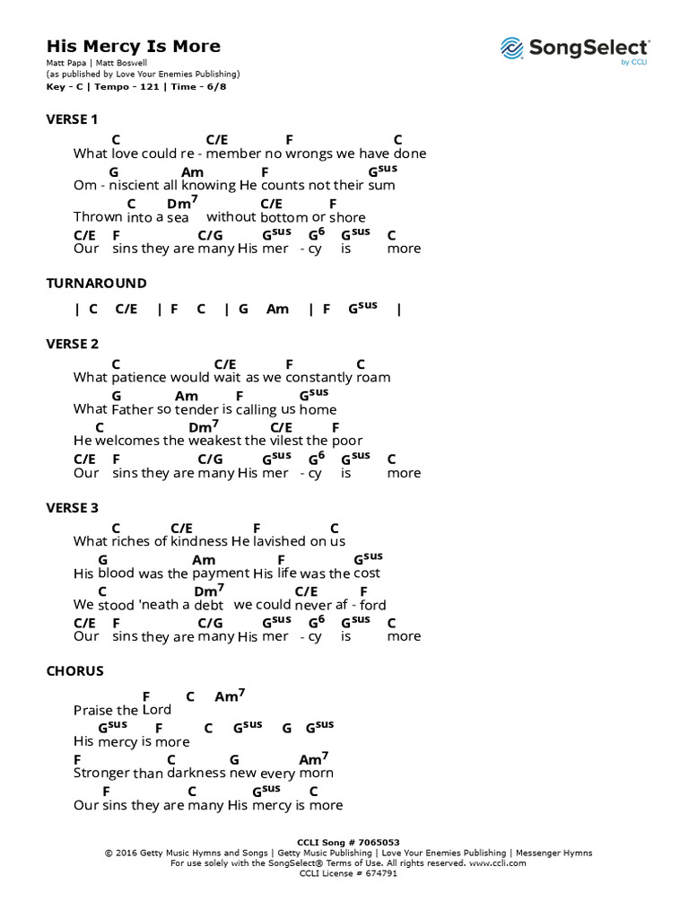 His Mercy Is More Chords & Lyrics | PDF