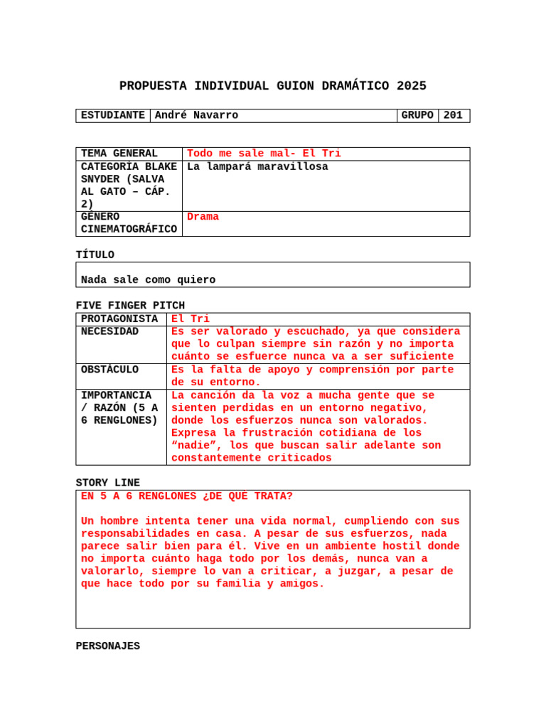 Propuesta Guion Dramã - Tico 1 | PDF