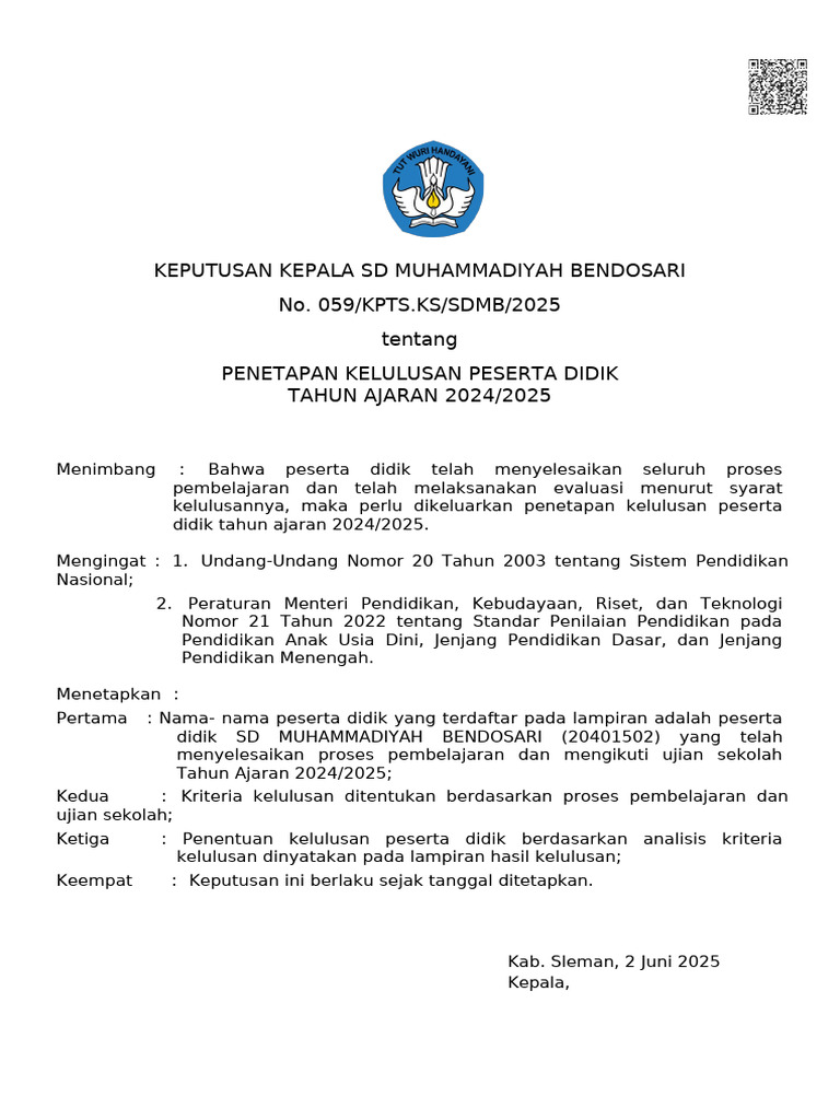 Format SK Penetapan Kelulusan | PDF