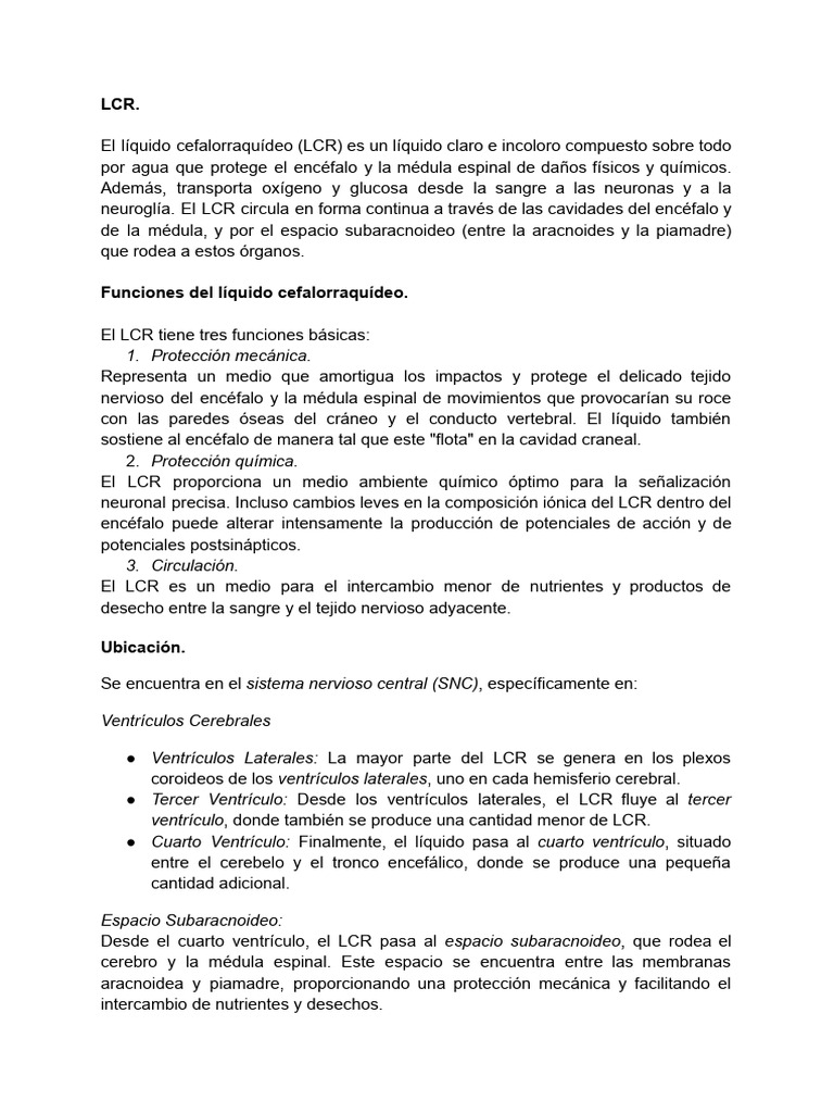 Expo LCR | PDF | Fluido cerebroespinal | Fisiología