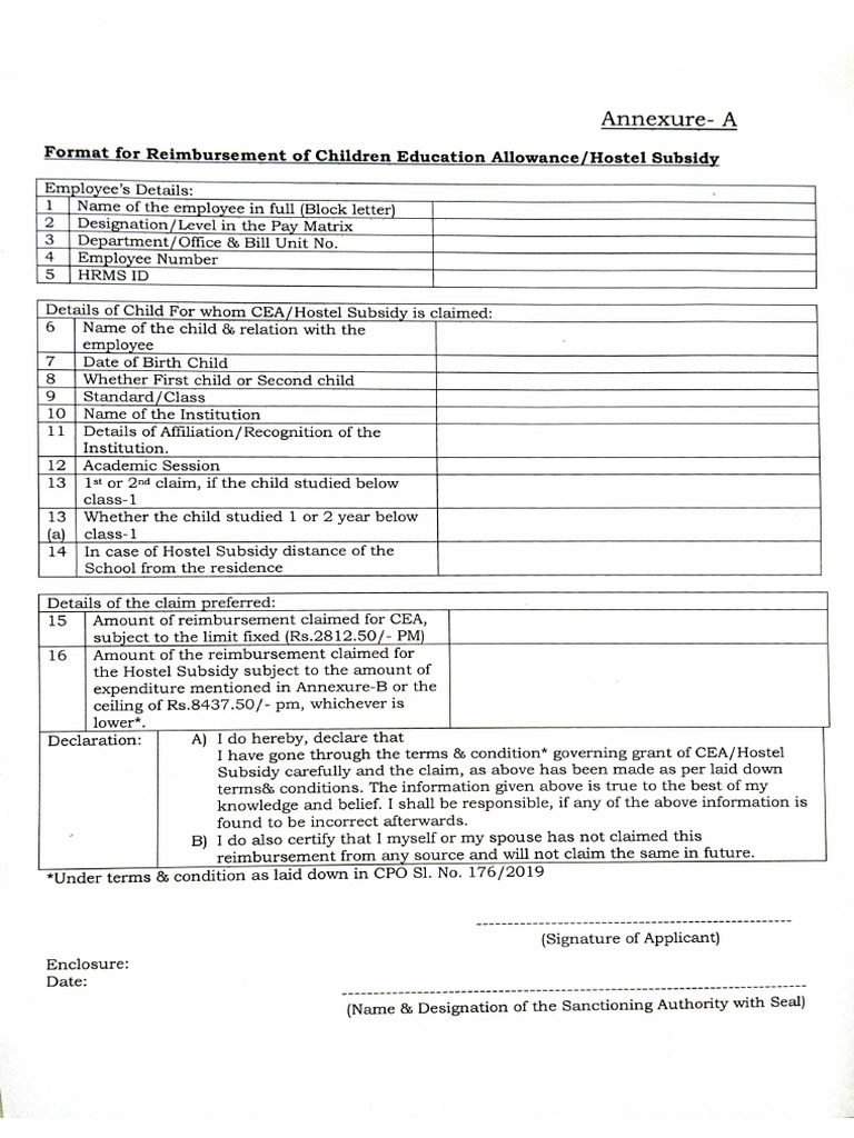 Children Education Allowance Proforma | PDF