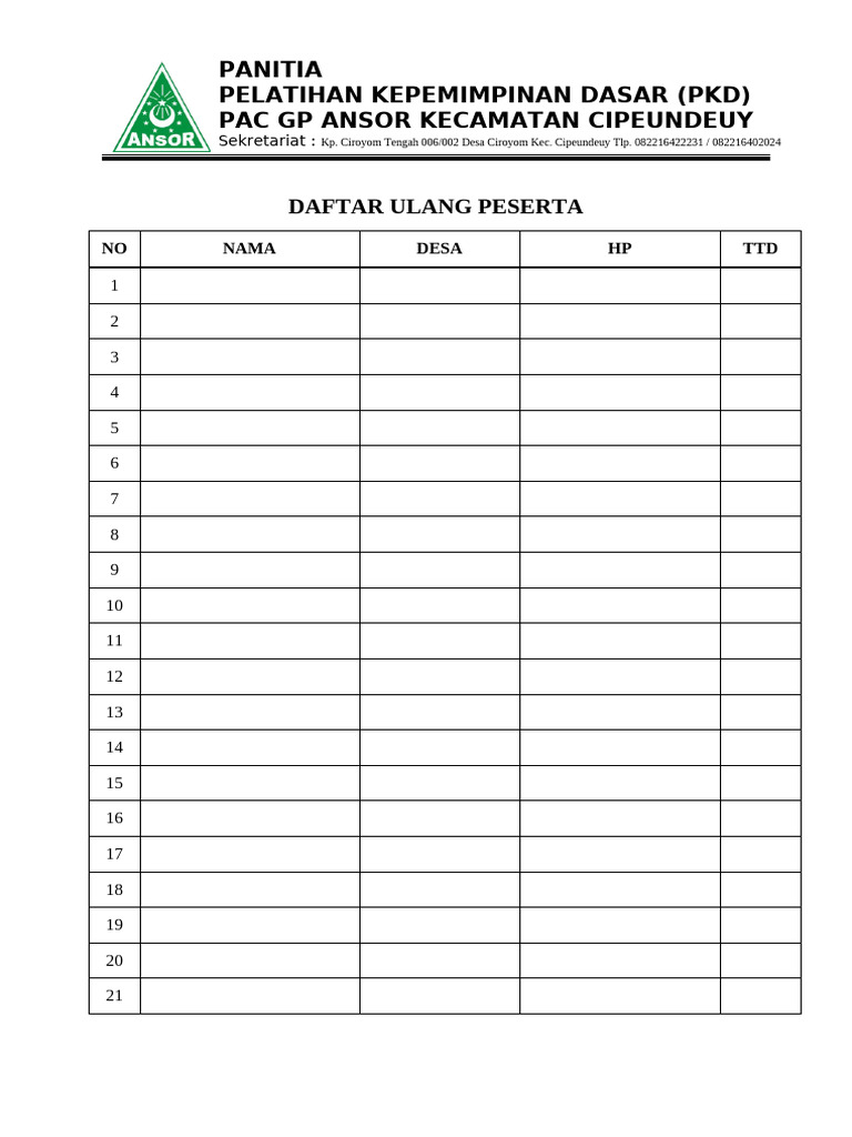Daftar Ulang Peserta | PDF