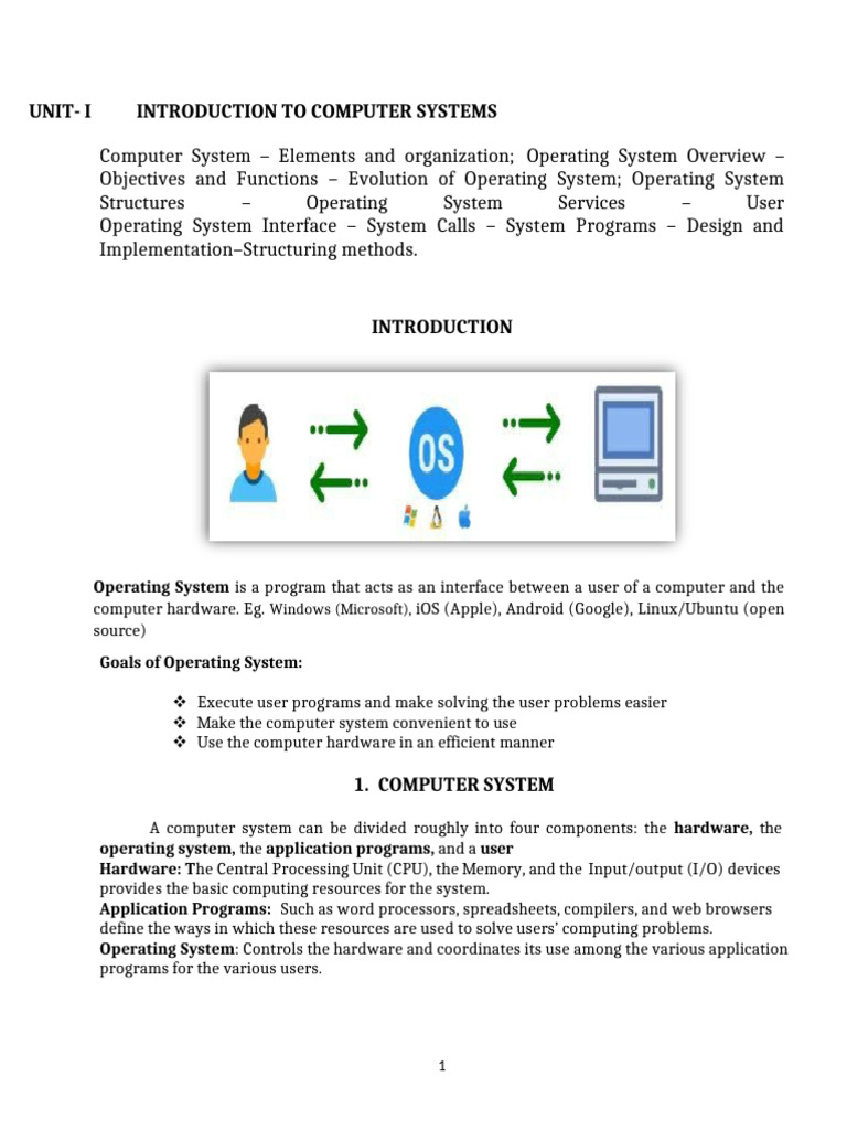 Introduction To Operating Systems - CS3451 - Notes - Unit 1 ...