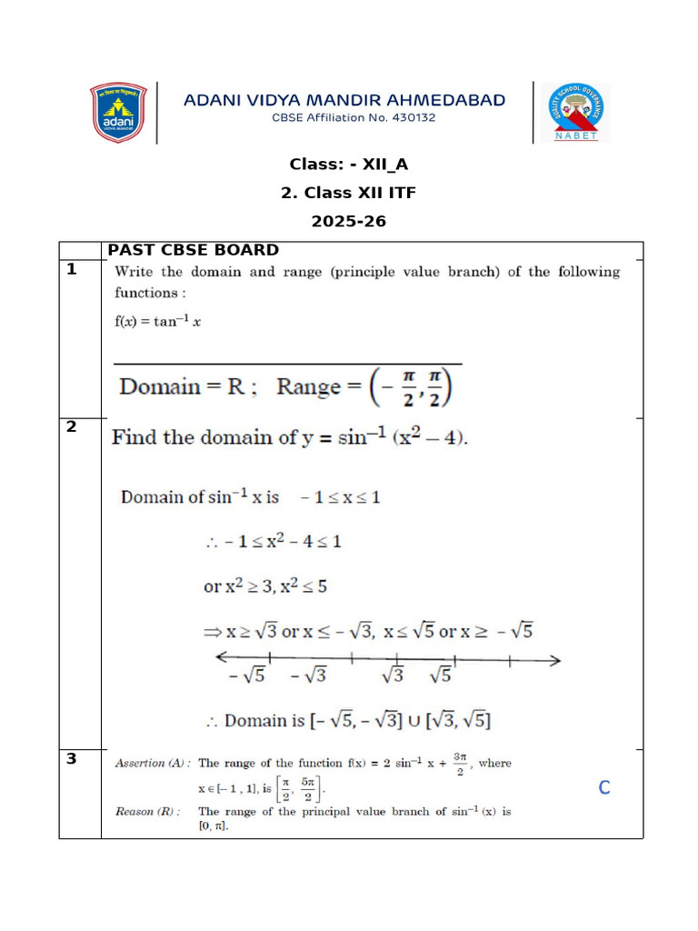 Class: - XII - A 2. Class XII ITF 2025-26 Past Cbse Board 1 | PDF