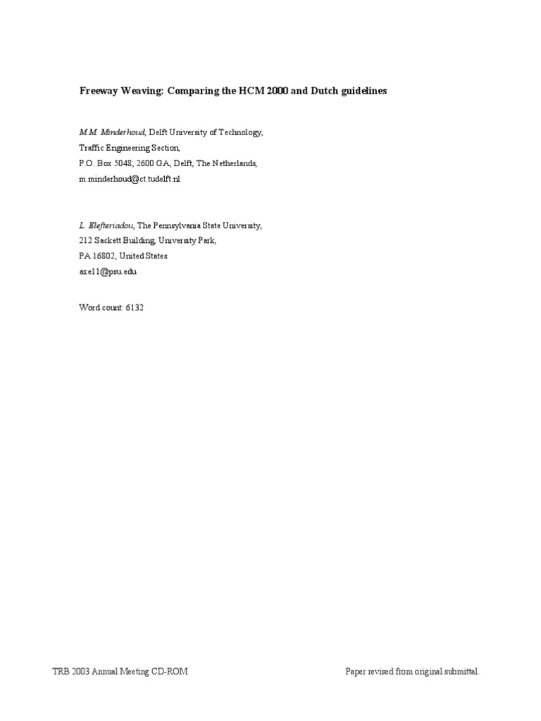 Freeway Weaving: Comparing The HCM 2000 and Dutch Guidelines | PDF ...