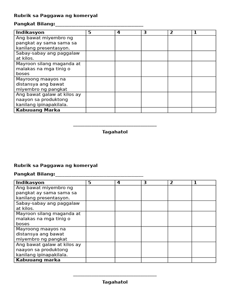 Rubrik Sa Paggawa NG Komeryal | PDF