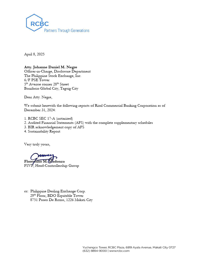 RCBC Annual Report (SEC Form17 A) 2024 | PDF | Banks | Master Card