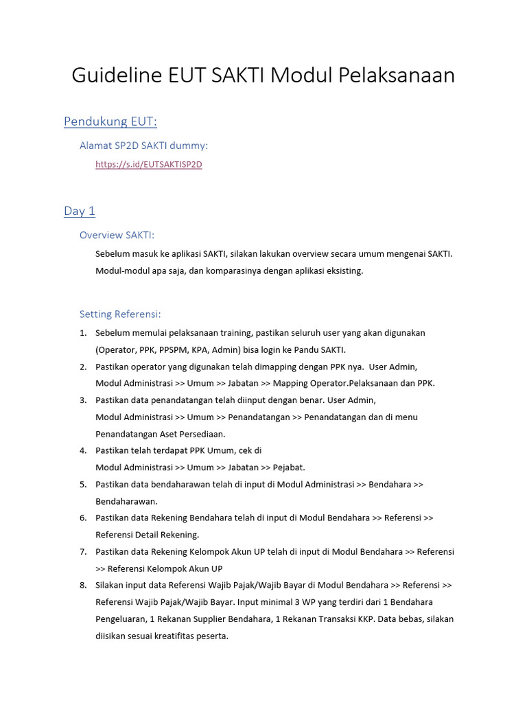 Panduan Pelaksanaan EUT SAKTI | PDF