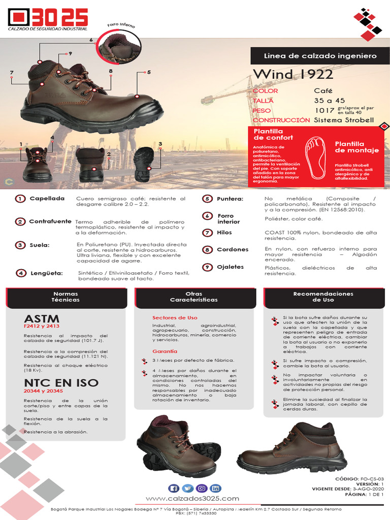 Ficha Tecnica Botas | PDF | Sector secundario de la economía | Materiales