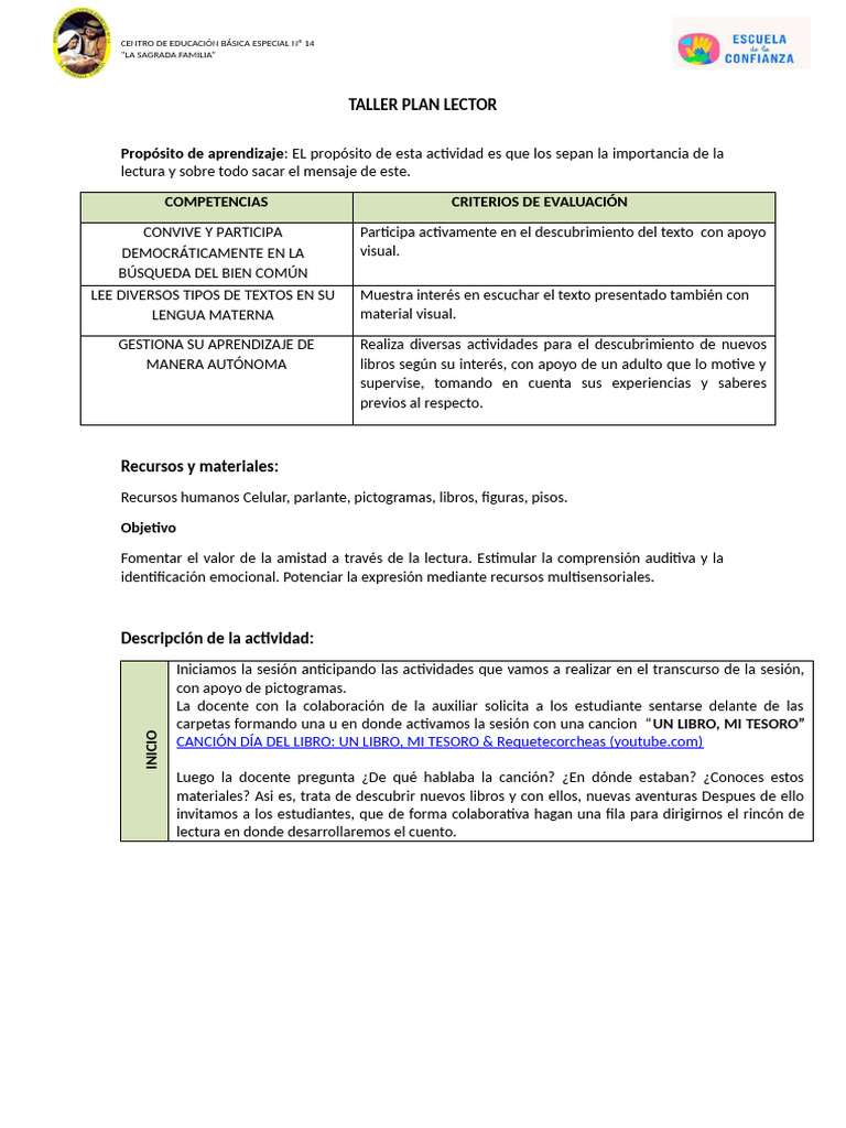 Taller Plan Lector | PDF | Aprendizaje | Educación primaria