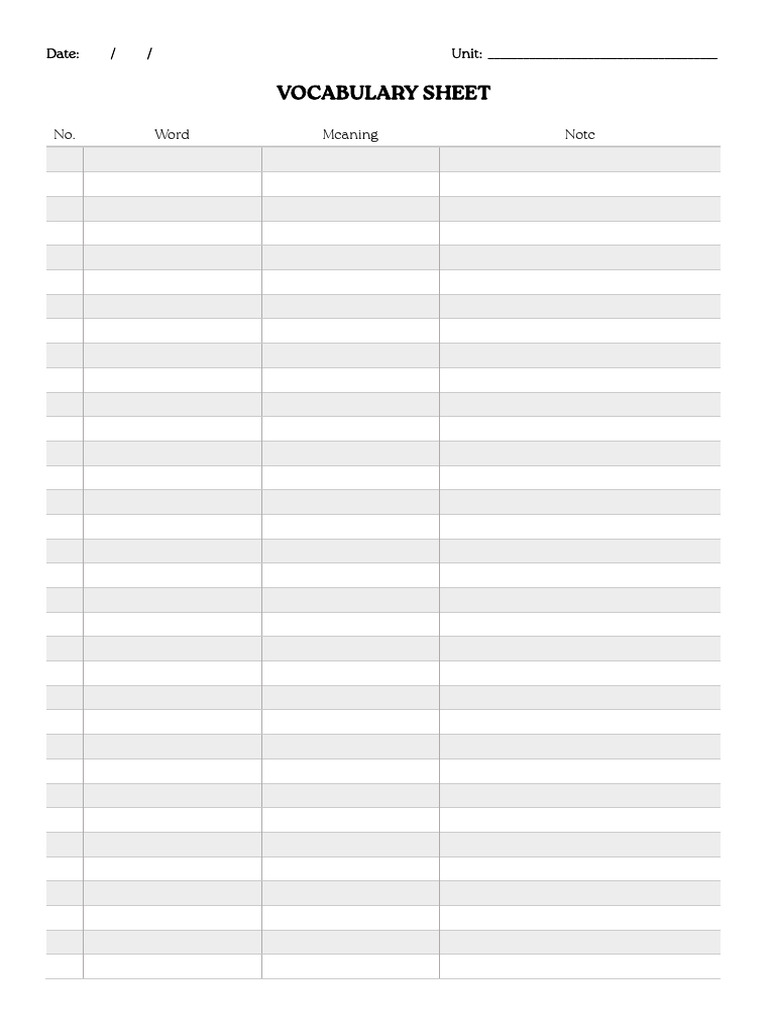 Vocabulary Sheet | PDF