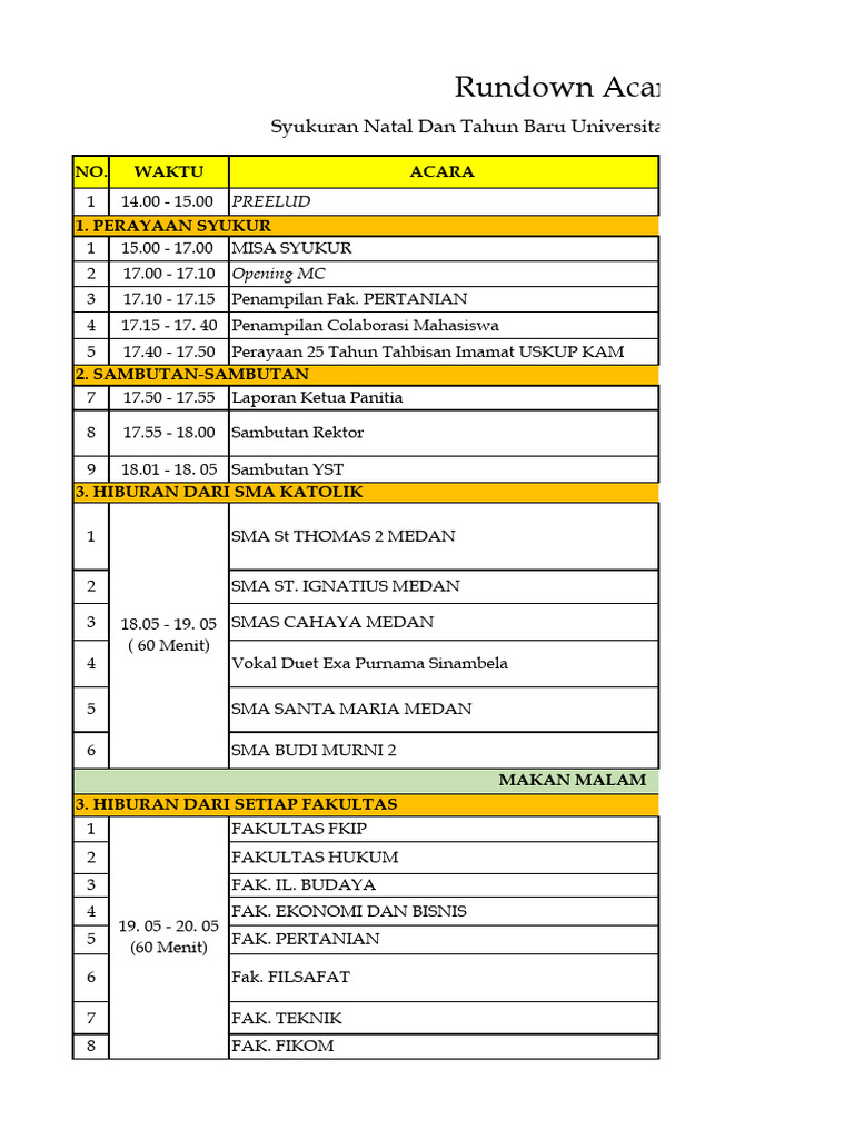 Rundown Perayaan Natal USK 2023 | PDF