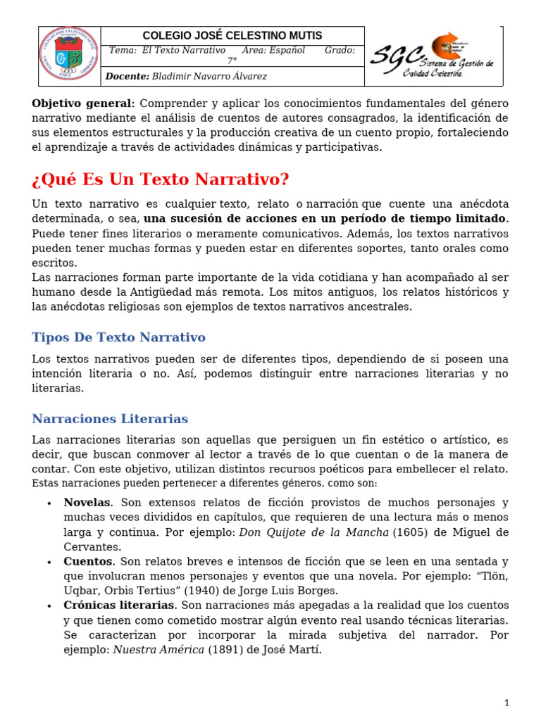2°per. 7° - 2 .El Texto Narrativo | PDF | Narración | Cuentos