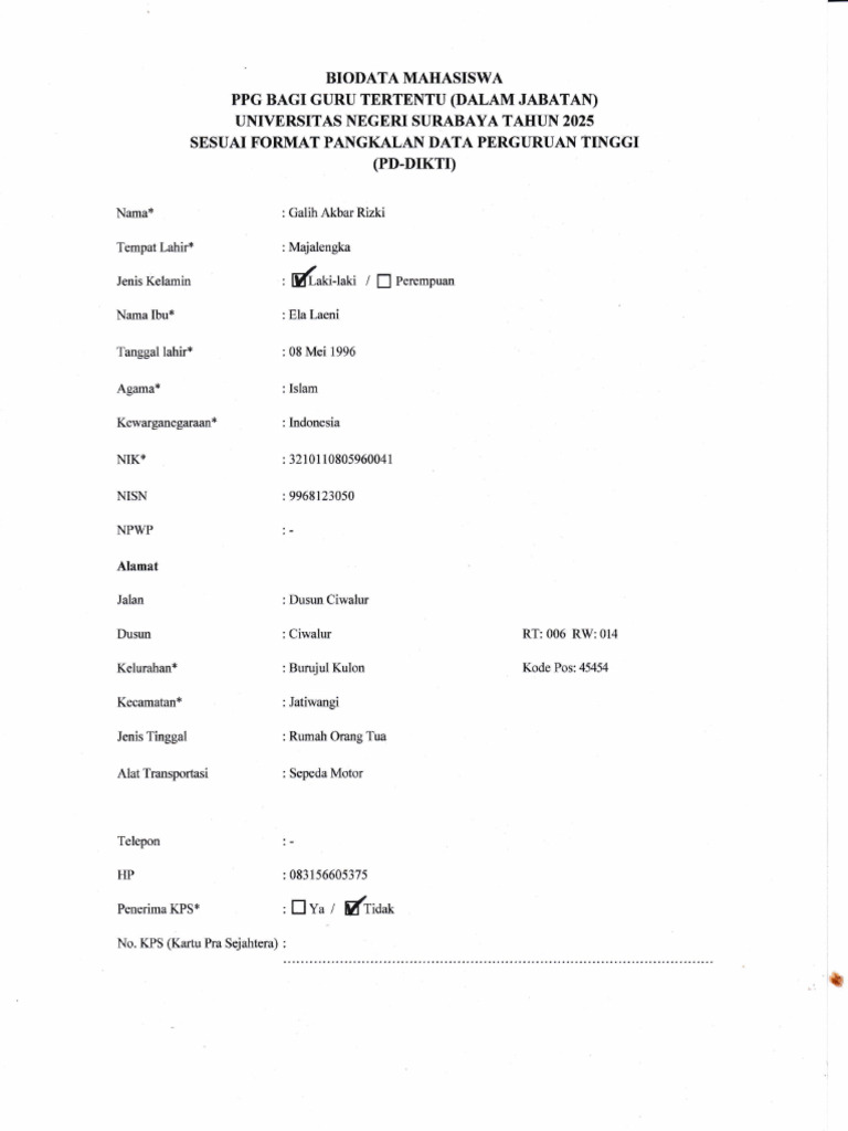 2. Biodata Galih | PDF