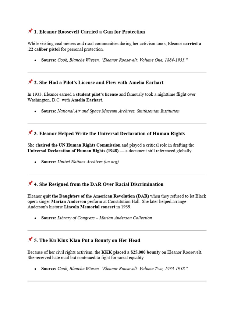 Elanor Roosevelt Lesser Known Facts With Citation | PDF | Eleanor ...