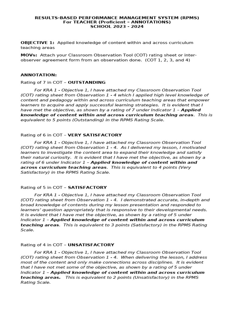 ..Rpms Annotation For Teacher I-III | PDF | Learning | Lesson Plan