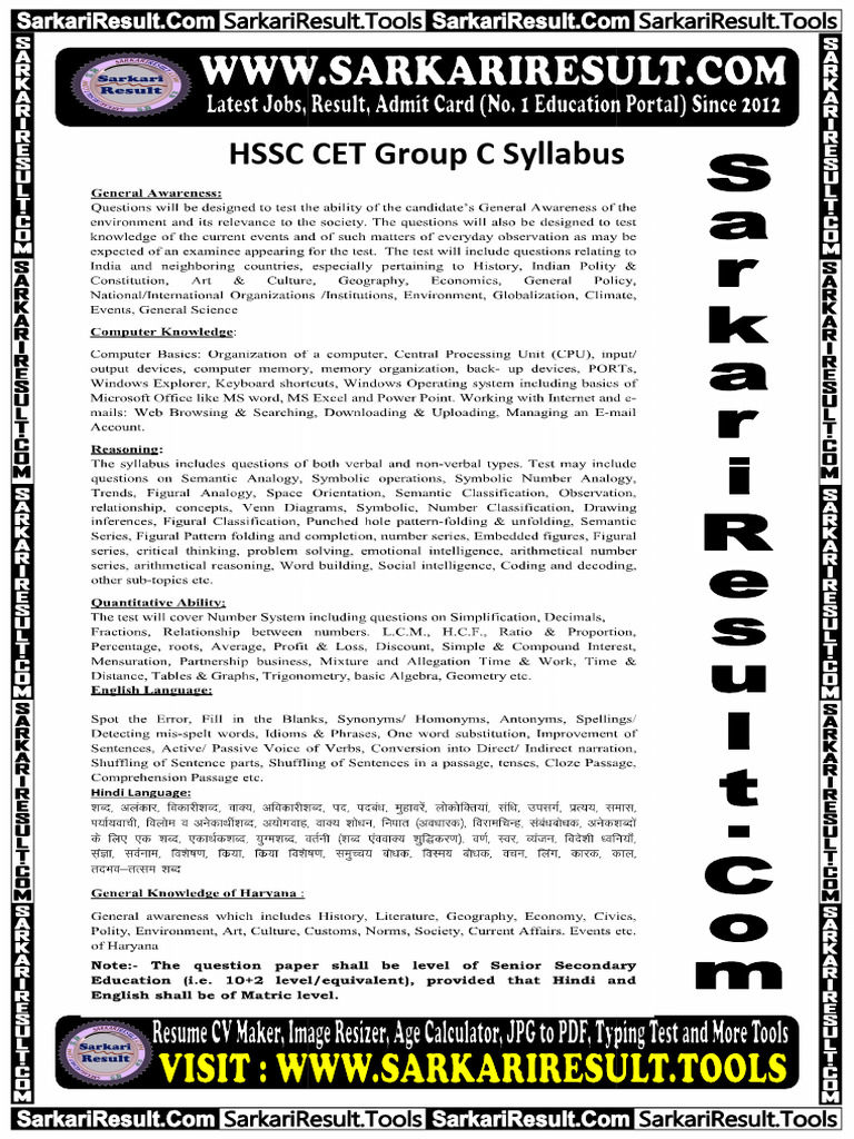 HSSC CET Group C Syllabus | PDF
