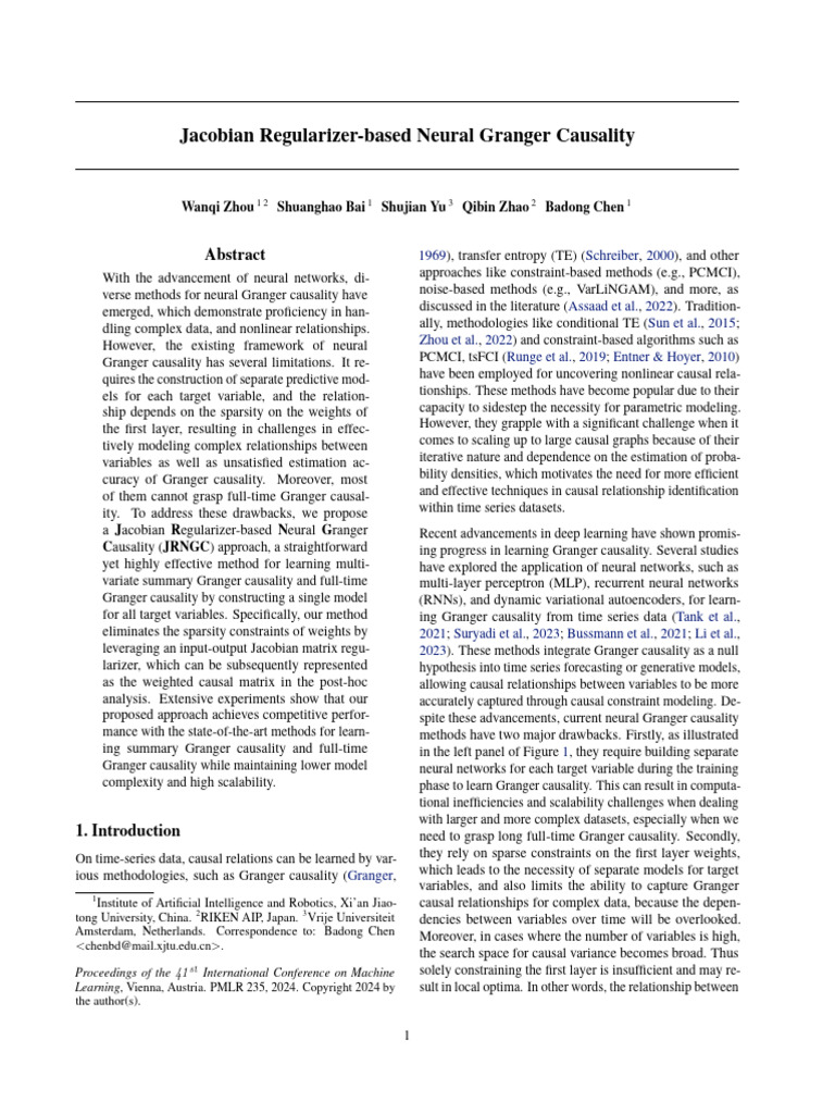 Zhou 等 - 2024 - Jacobian Regularizer-based Neural Granger Causality | PDF | Time Series | Causality