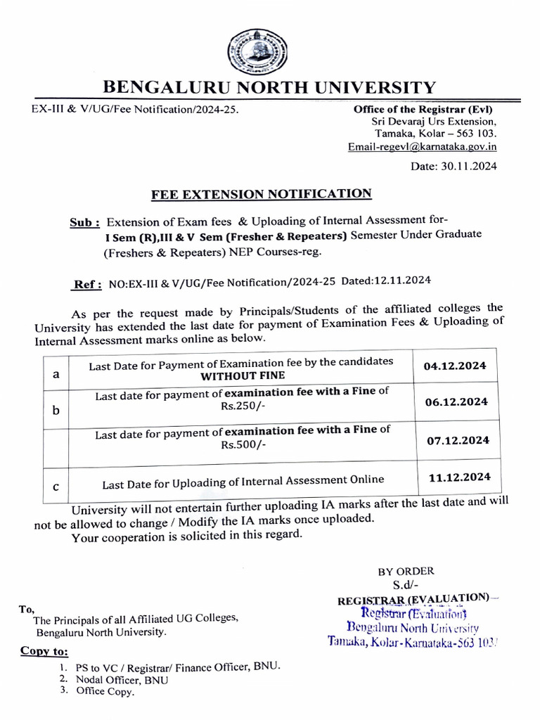 UG Fee Extension 1st Sem (R) 3rd & 5th Sem (Fresher and Repeaters | PDF