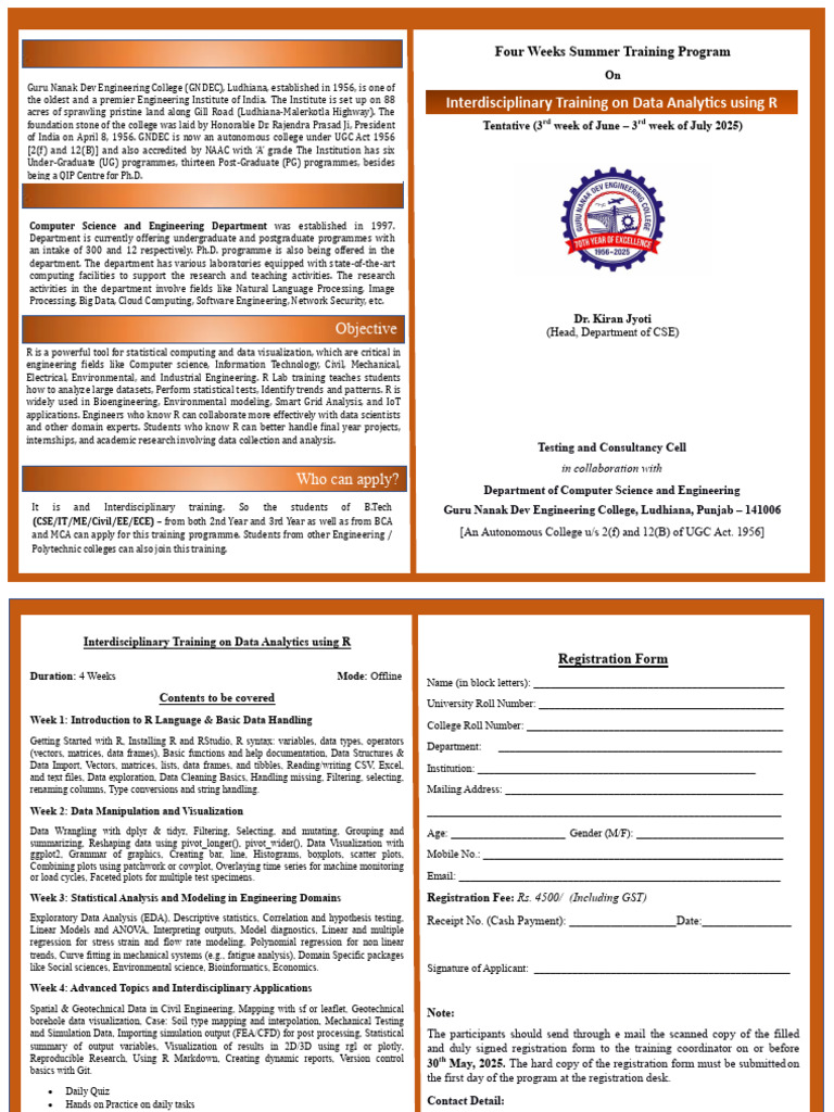 Brochure - Four-Week Interdisciplinary Training On Data Analytics Using R | PDF | Statistics ...