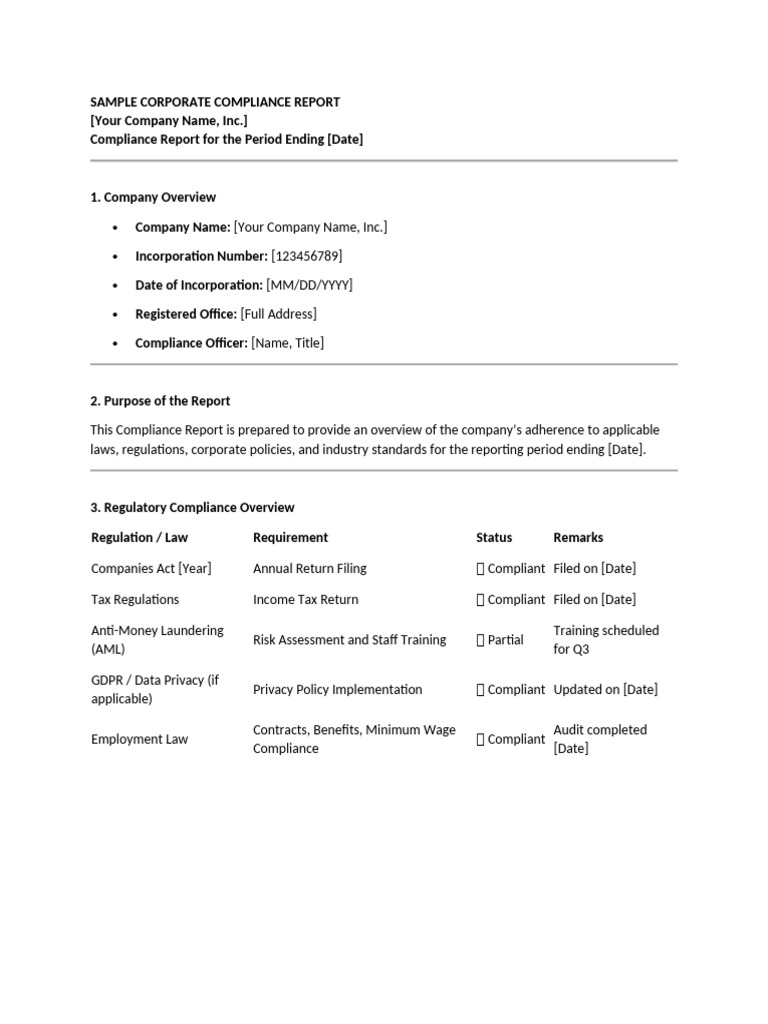 Sample Corporate Compliance Report | PDF