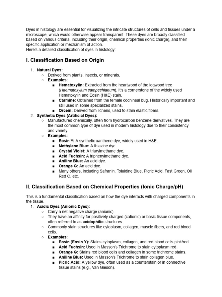 Classification of Histology Dyes | PDF | Staining | Dye