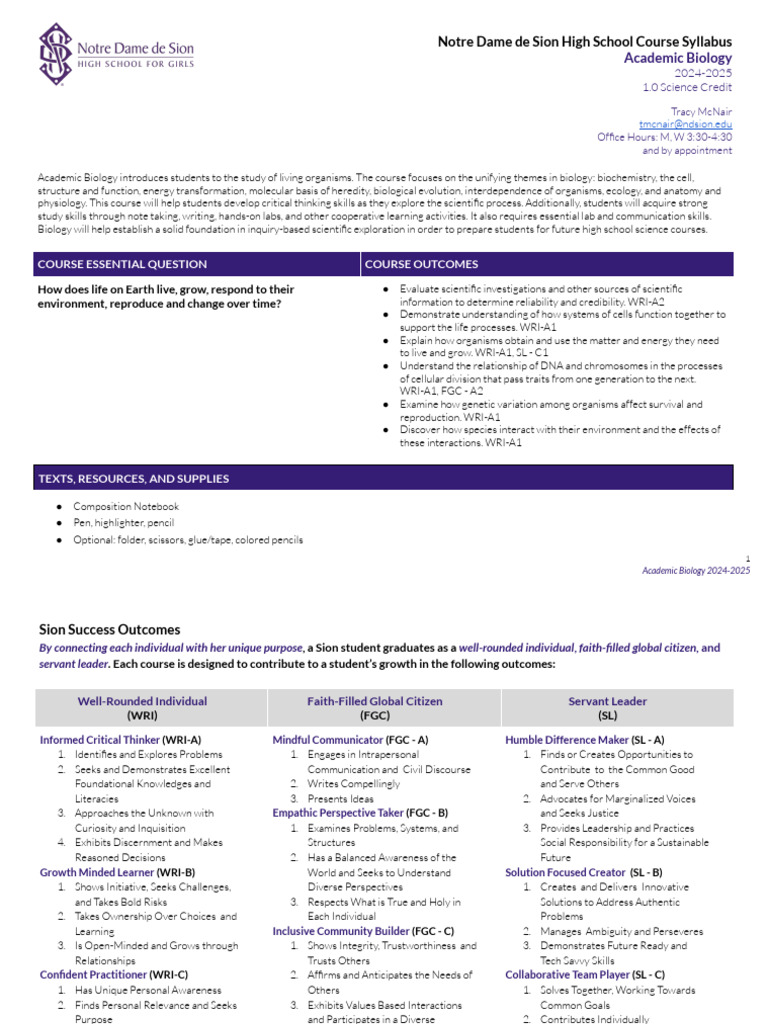Academic Biology Syllabus 2024-2025 | PDF | Cell (Biology) | Dominance ...
