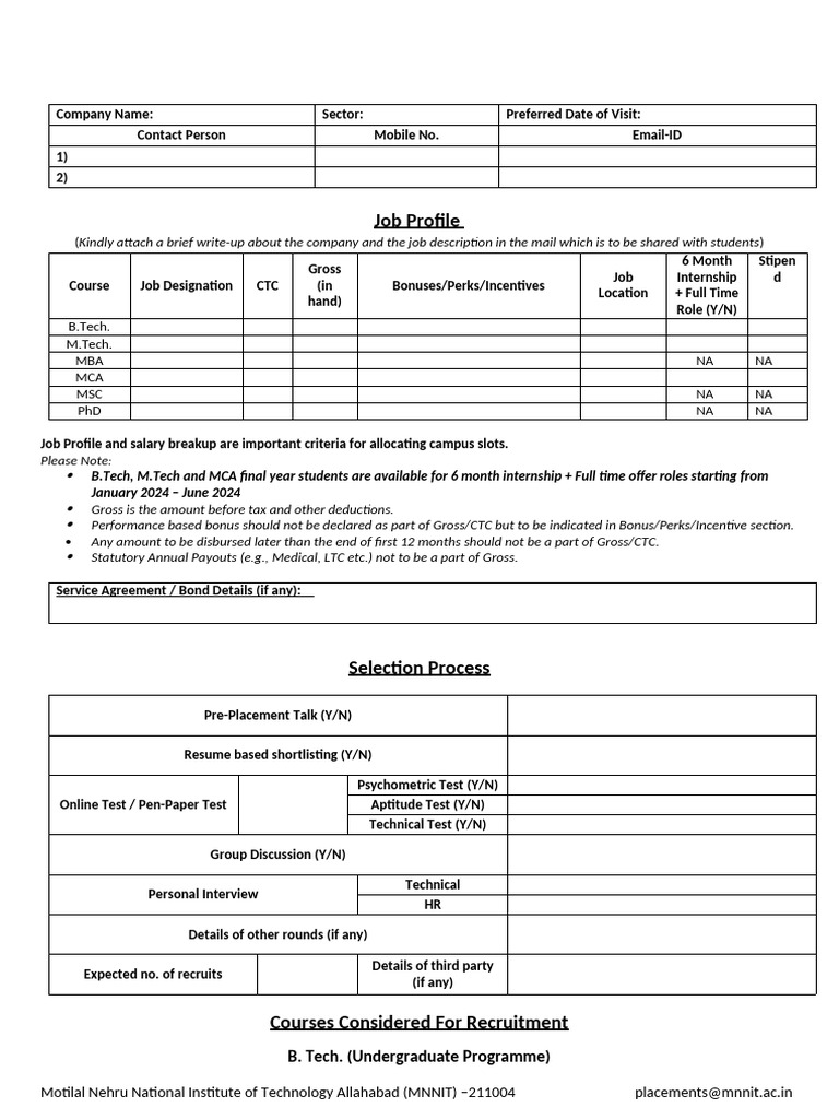 Job Notification Form - JNF - MNNIT Allahabad - 2024 | PDF | Engineering
